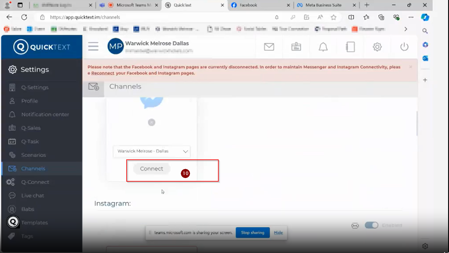 How to connect Facebook to Quicktext Dashboard?